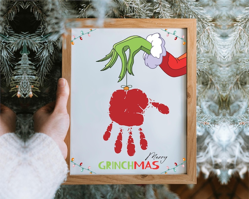 Christmas Handprint DIY Art Craft, Merry Grinchmas Handprint, Printable ...