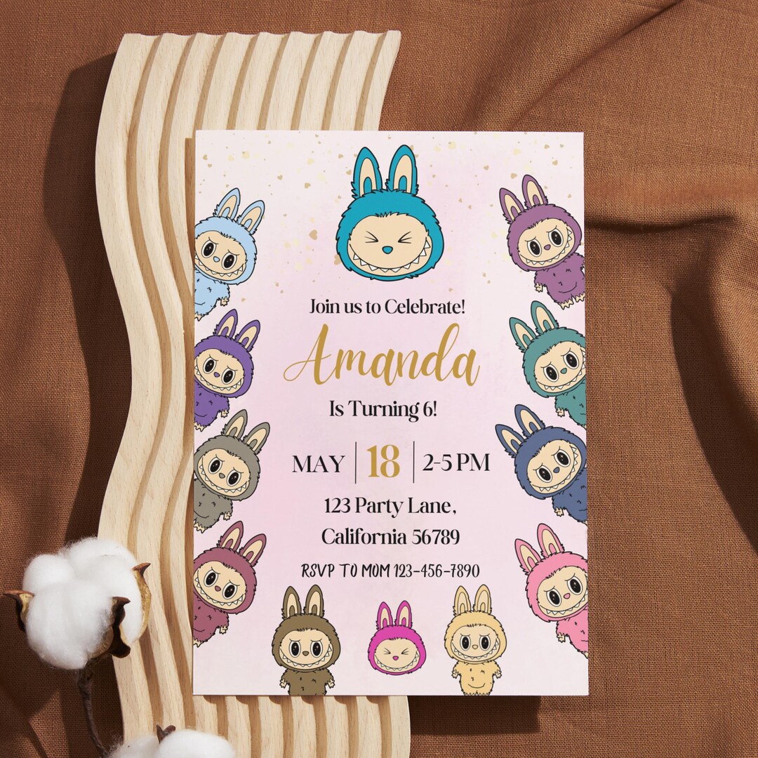 Editable Labubu Birthday Invitation Card, Kids Party Invite Template ...