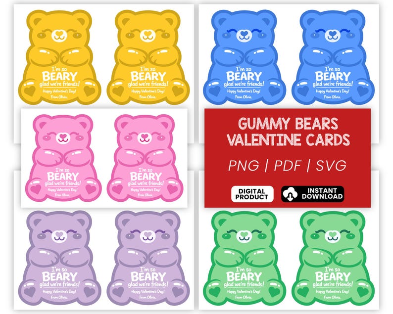 Gummy Bear Valentine Card Printable | so Beary Glad We’re Friends ...