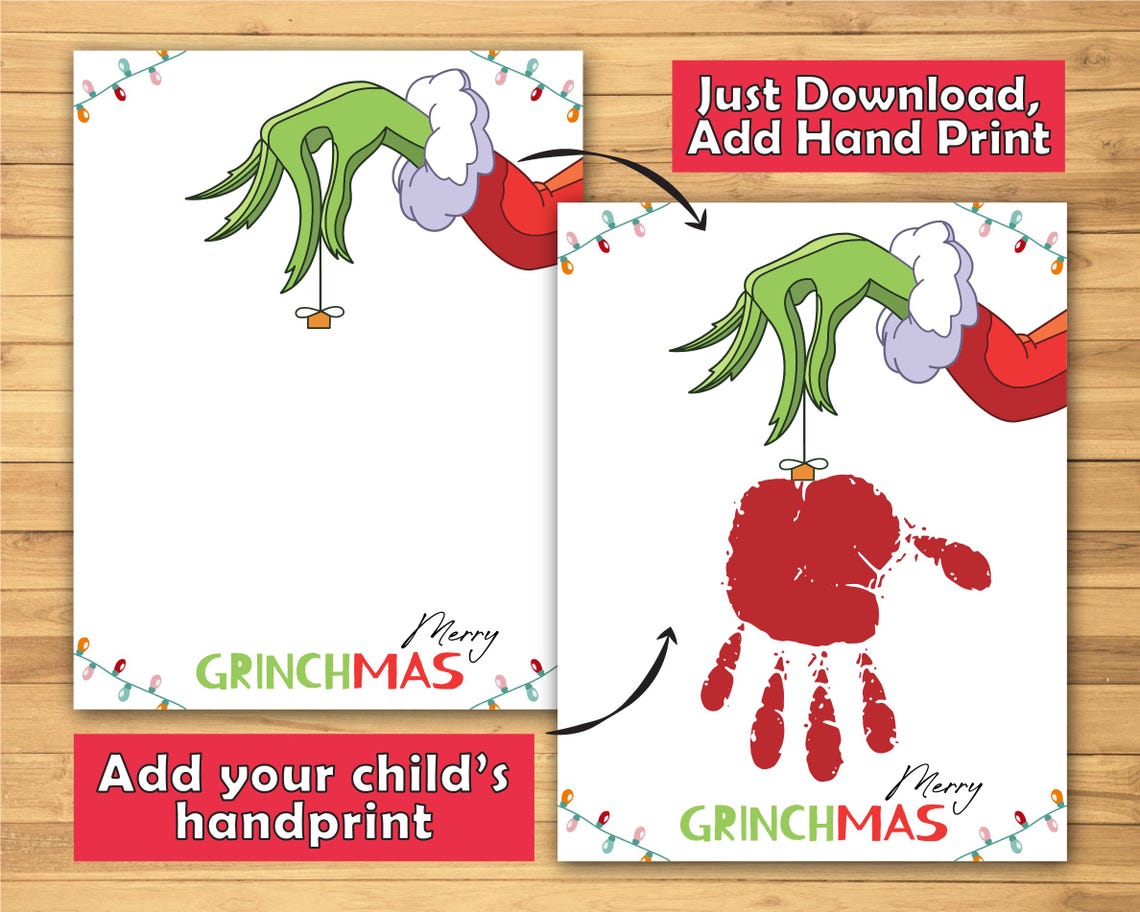 Christmas Handprint DIY Art Craft, Merry Grinchmas Handprint, Printable ...