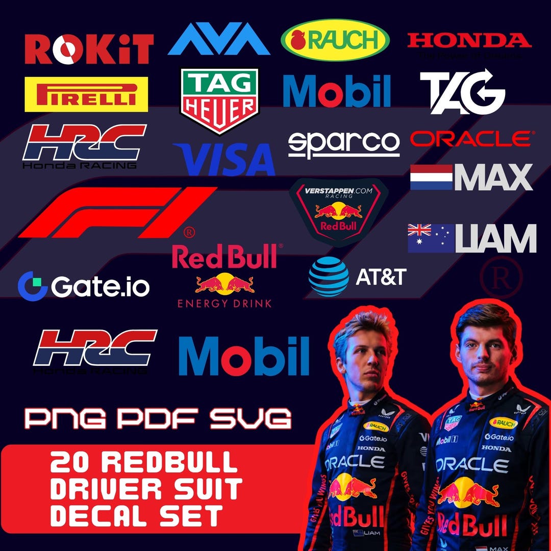 Red Bull 2025 Formula 1 Decals, Red Bull Racer Suit, F1 Redbull Racing ...