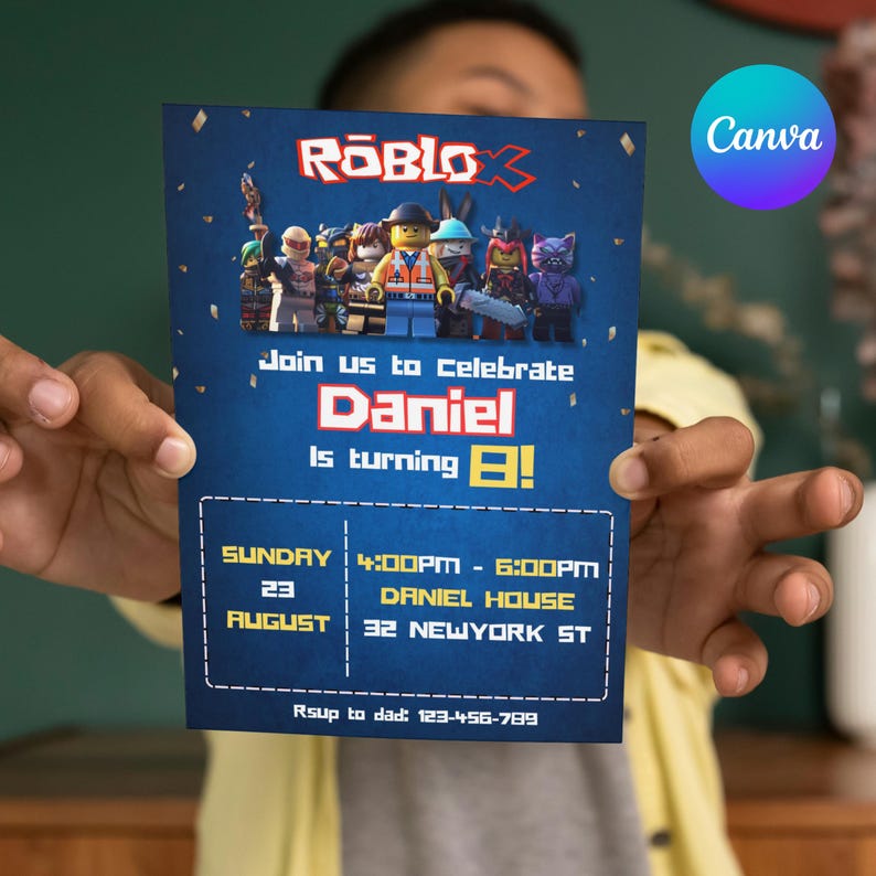 Editable Roblox Birthday Invitation Template: Game Party (canva Digital ...