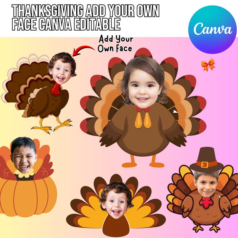 Thanksgiving Turkey Face Template, DIY Thanksgiving Activity, Kids Gift ...