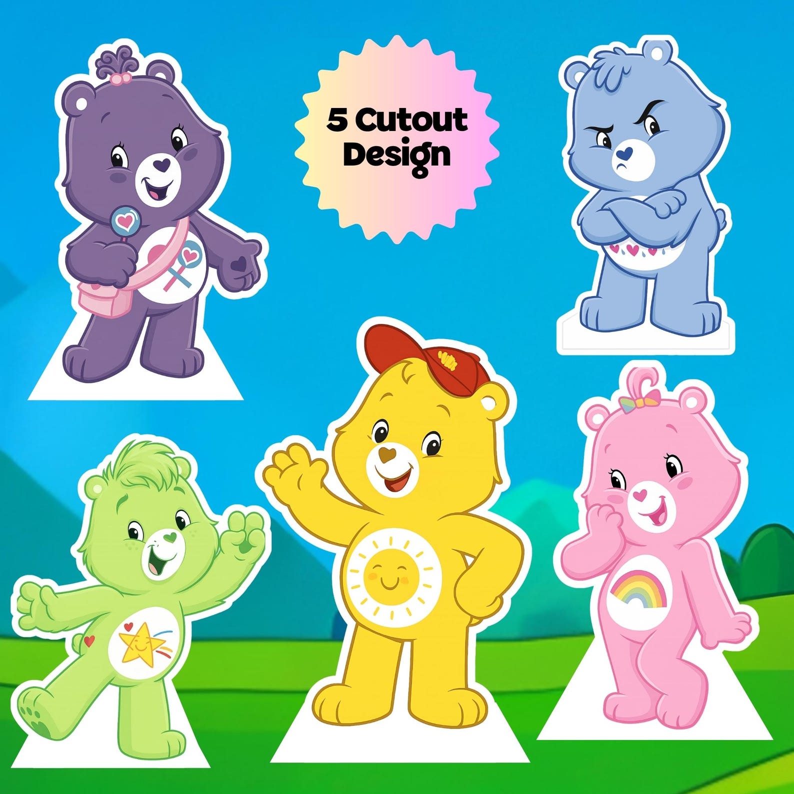 Care Bears Standee Cutouts, Kawaii Birthday Party Decor PRINTABLE, Kids ...