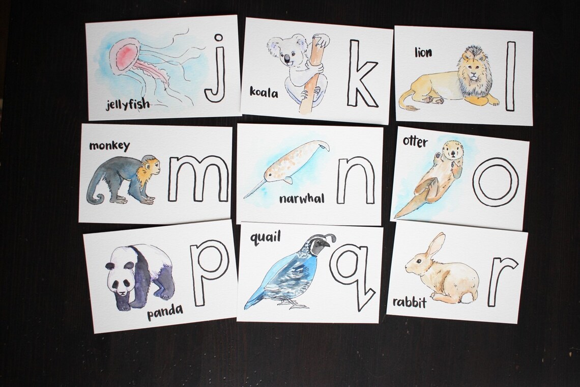 Animal Handwriting Practice Cards cursive Watercolor | Etsy