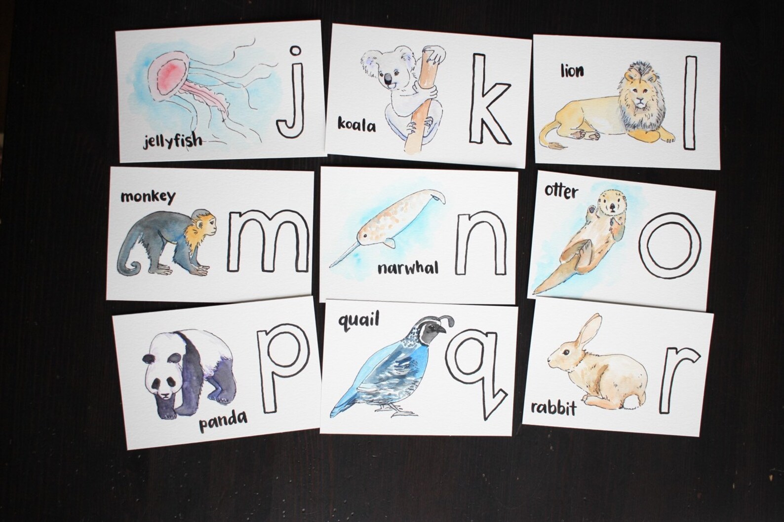 Animal Handwriting Practice Cards cursive Watercolor | Etsy