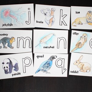 Animal Handwriting Practice Cards cursive Watercolor - Etsy