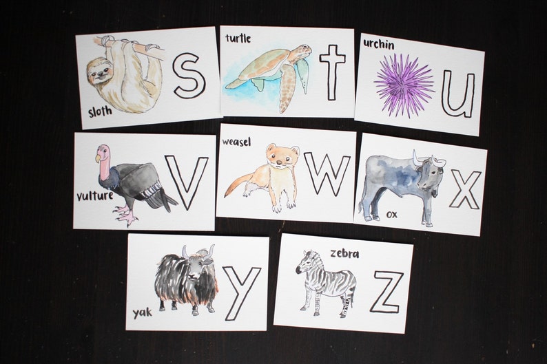 Animal Handwriting Practice Cards cursive Watercolor | Etsy