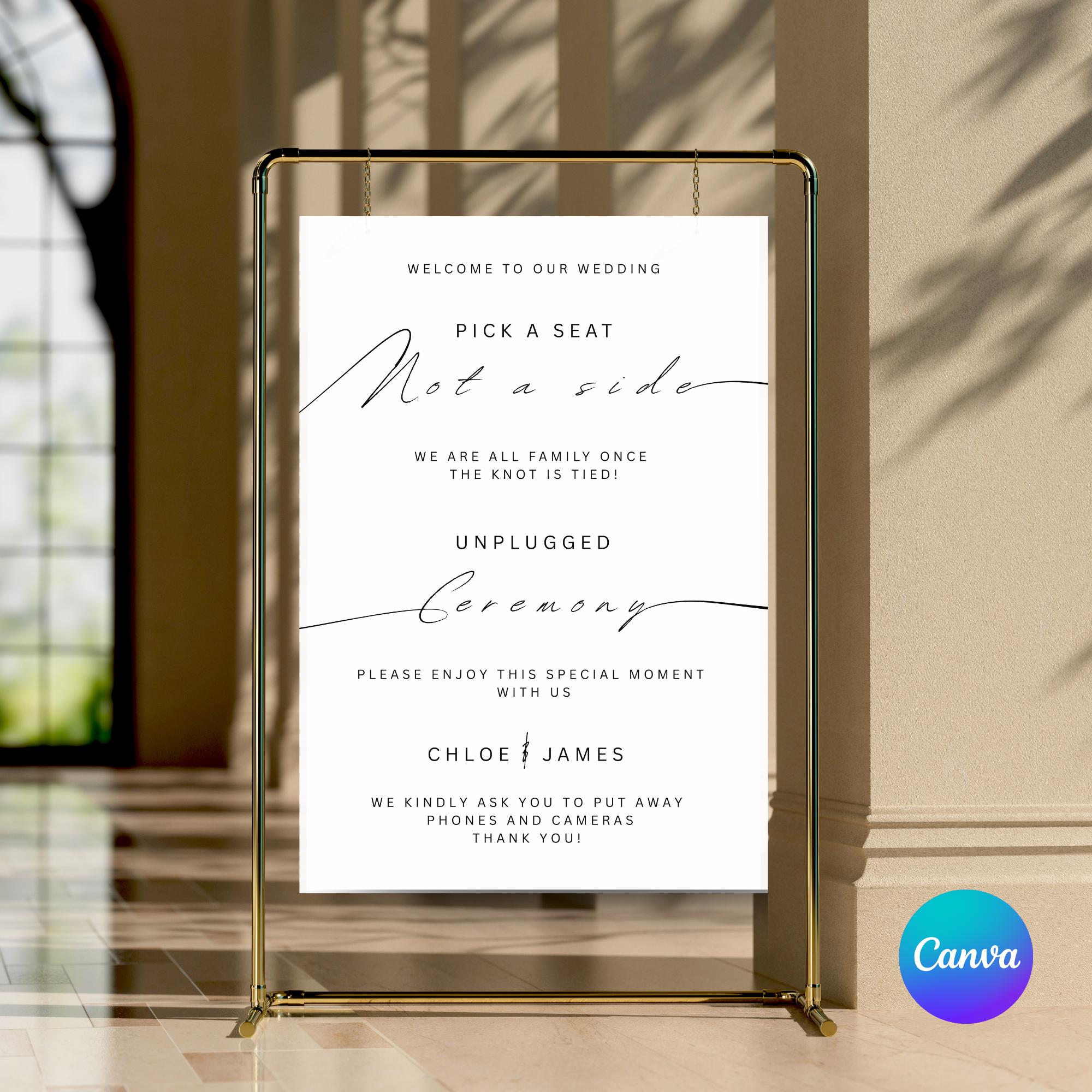 Modern Unplugged Wedding Sign: Pick a Seat, Welcome All (digital ...
