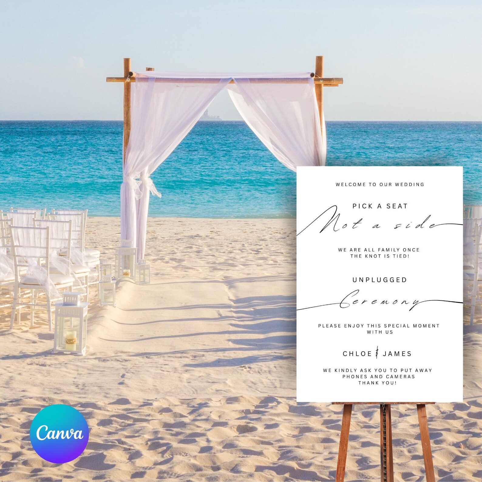 Modern Unplugged Wedding Sign: Pick a Seat, Welcome All (digital ...