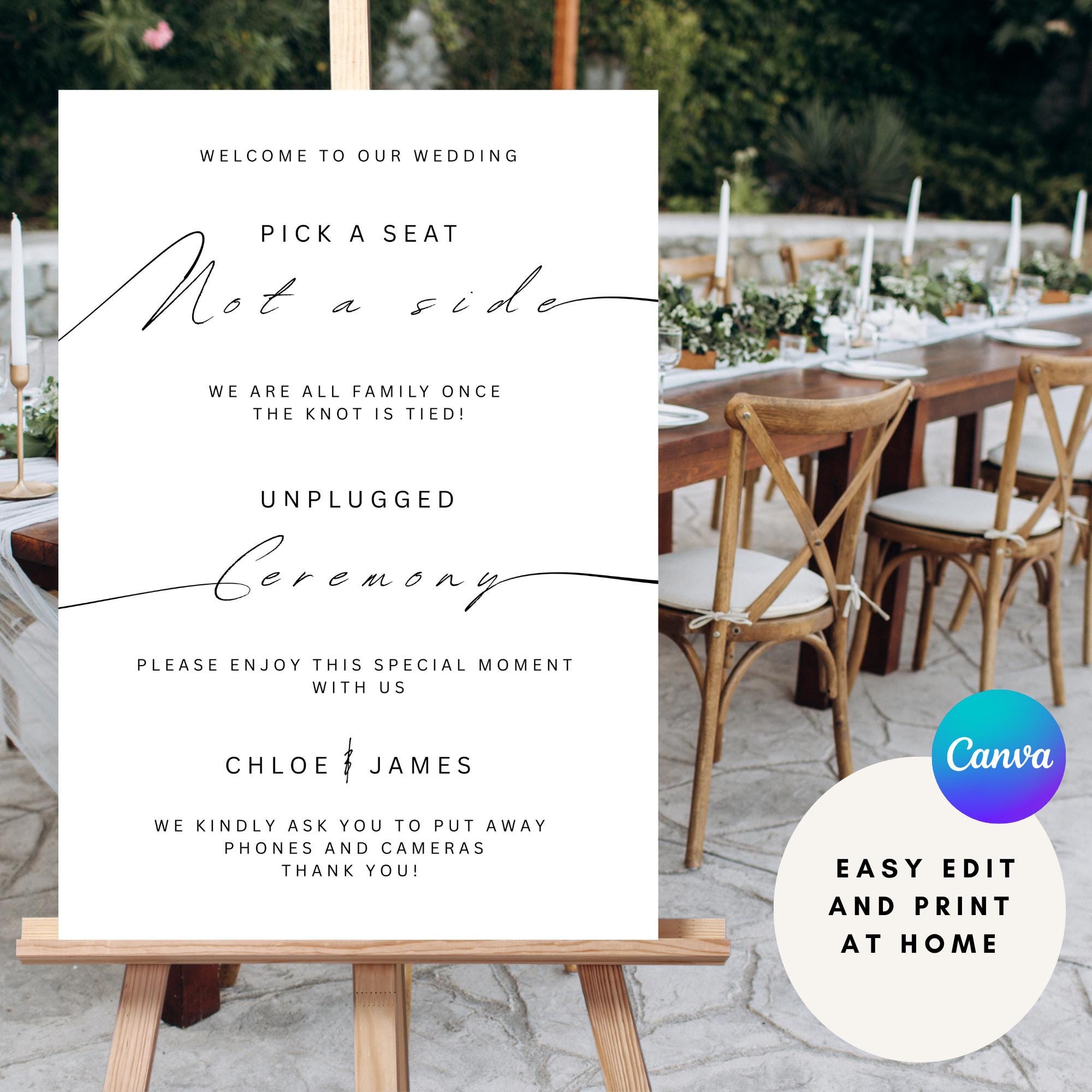 Modern Unplugged Wedding Sign: Pick a Seat, Welcome All (digital ...