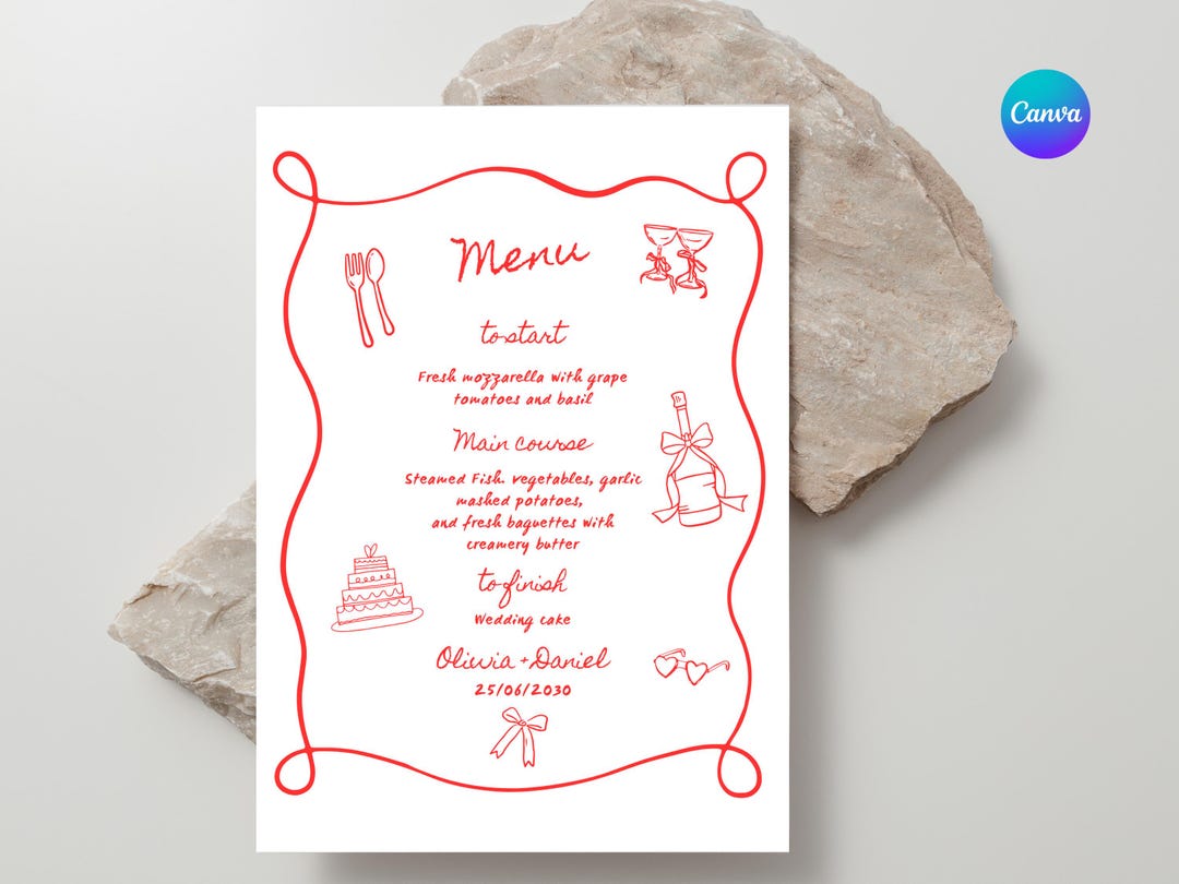 Red Italian Menu Template, Hand-drawn Line Art (A5) - Etsy