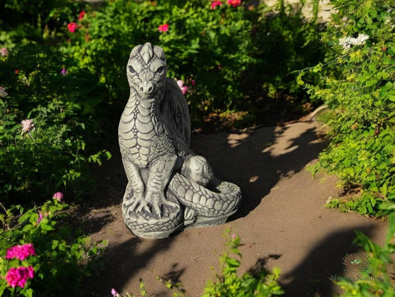 Standing Dragon Garden Statue | Stone Mythical Ornament – 23cm X 15cm ...