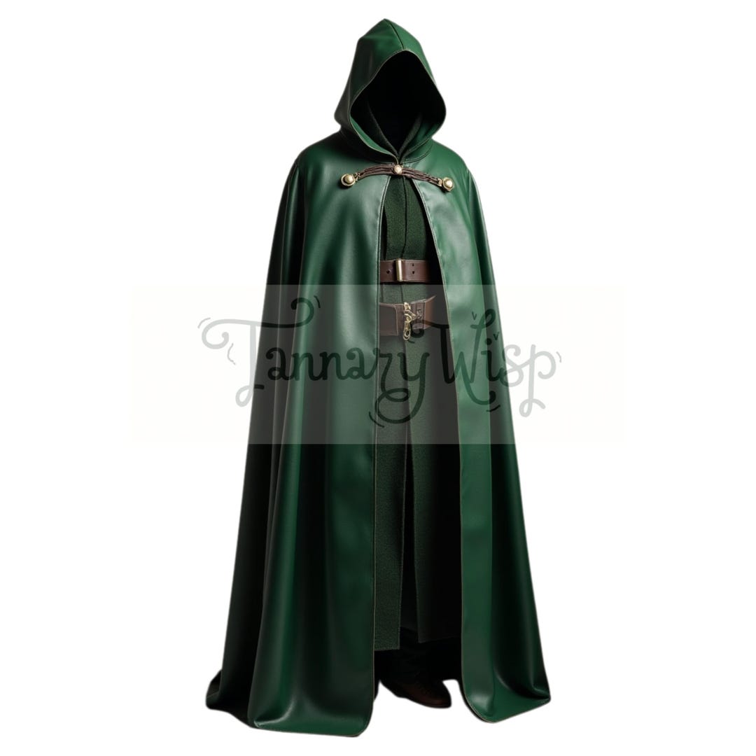 Emerald Shadow Hooded Leather Cloak Handcrafted Deep Green Leather ...