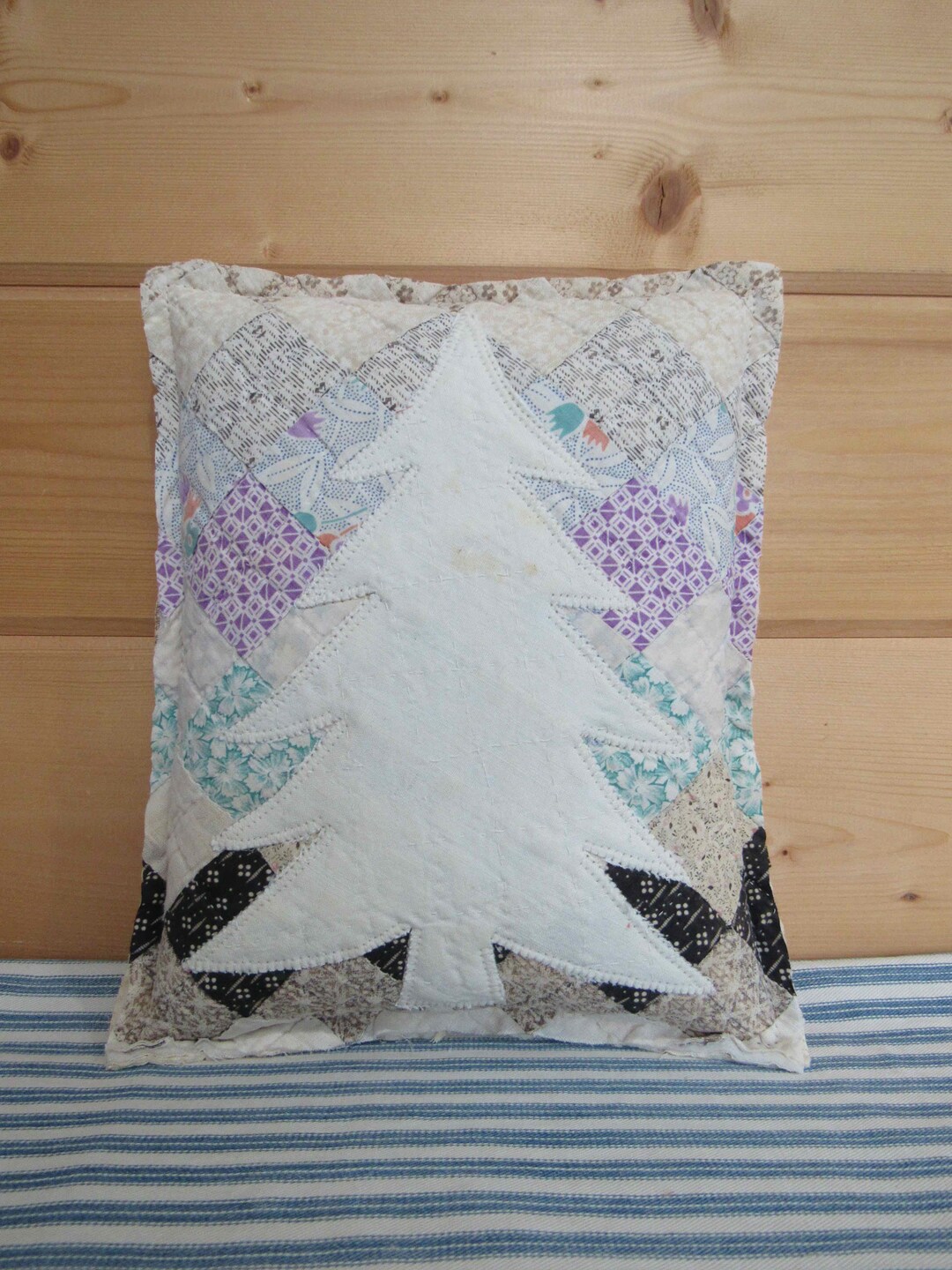 Tree Accent Pillow, Vintage Quilt Shelf Tuck, Primitive Farmhouse Decor ...