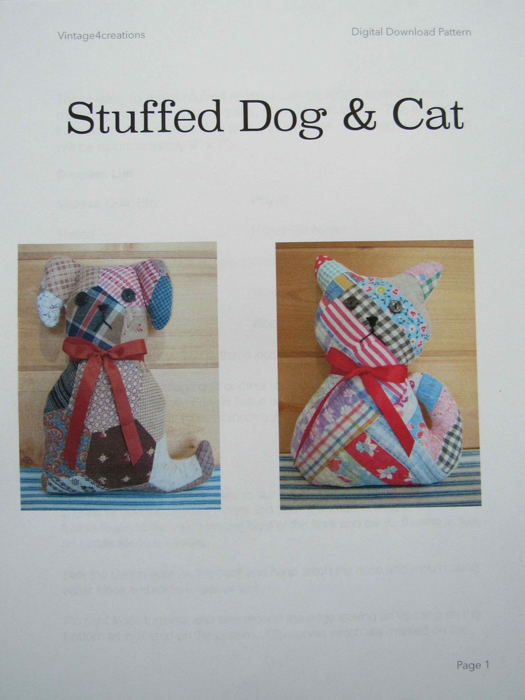 Cat and Dog Pattern Download, Easy to Sew, Stuffed Kitty and Puppy With ...