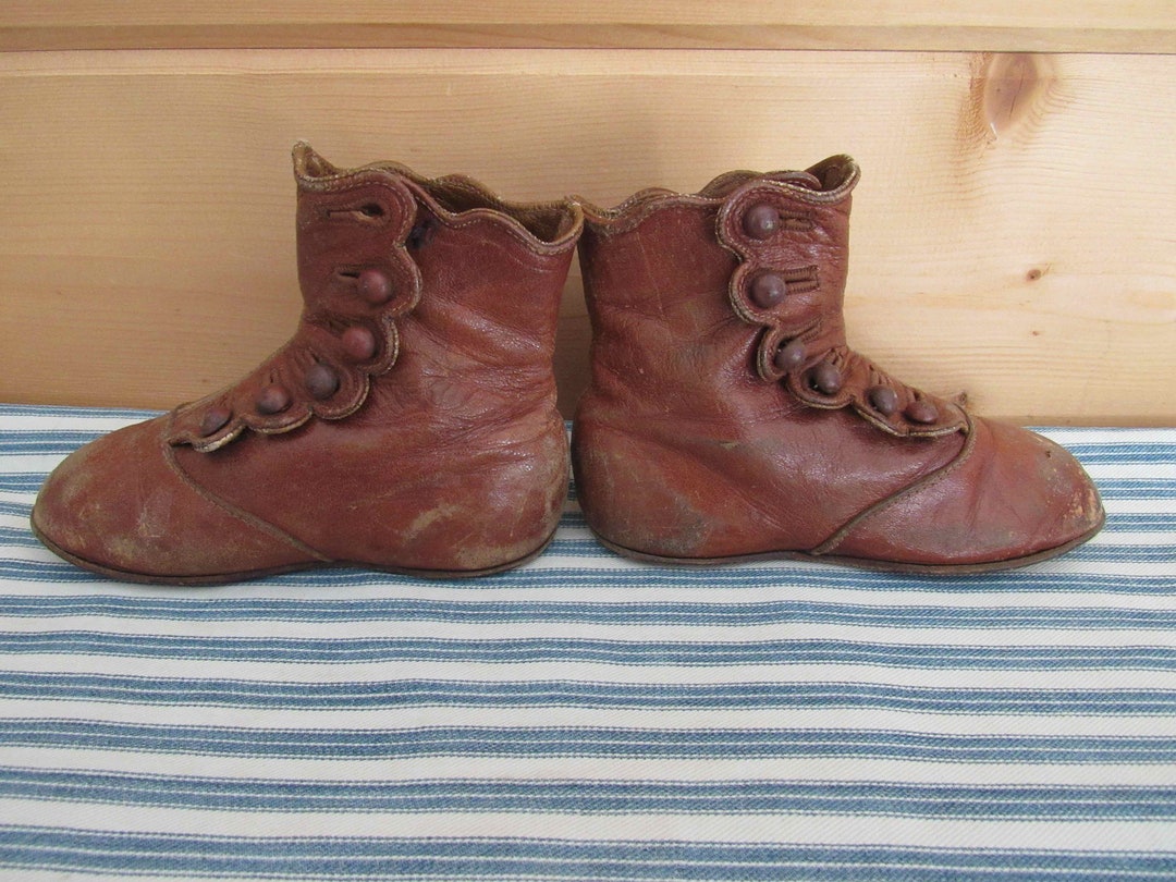 Vintage Brown Leather Shoes, Victorian Button up Boots, Edwardian ...