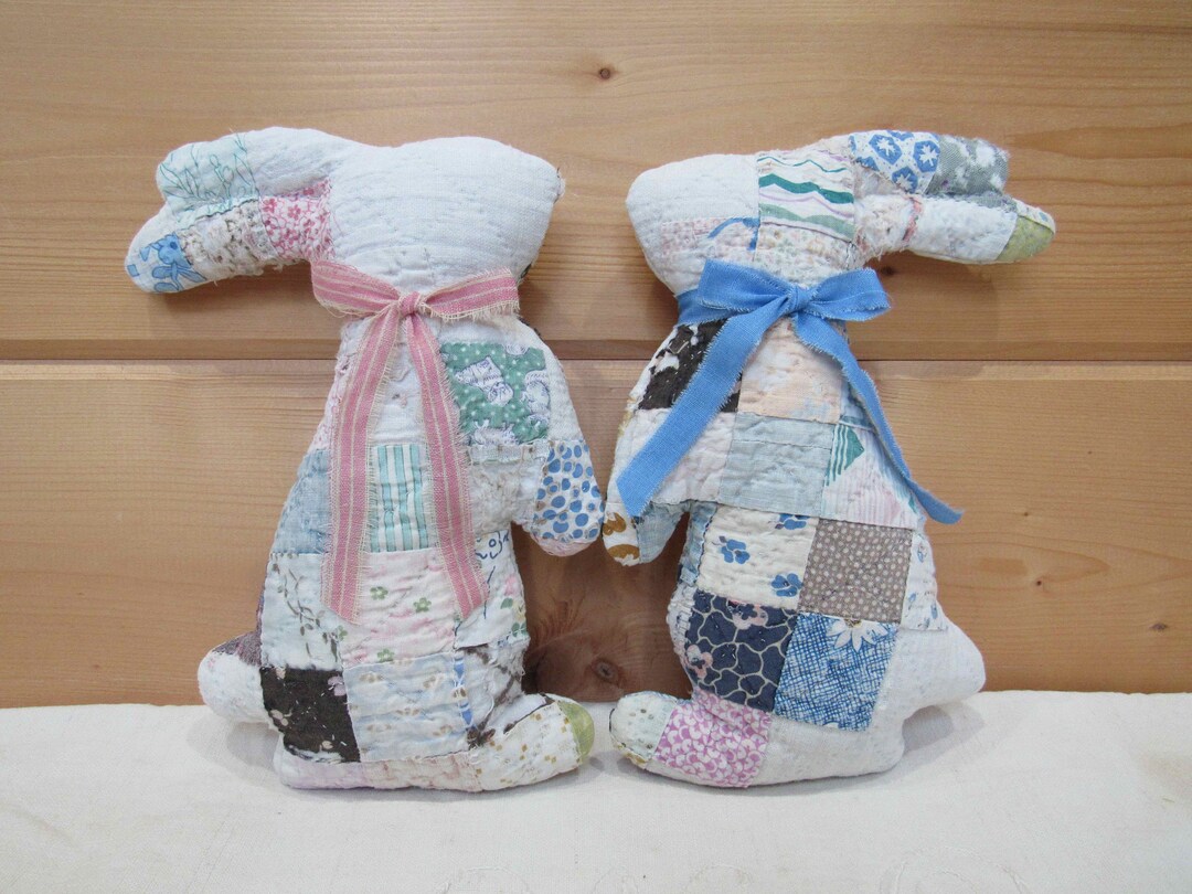 Upcycled Quilt Rabbit, Easter Shelf Tuck, Bunny Basket Filler, Spring ...
