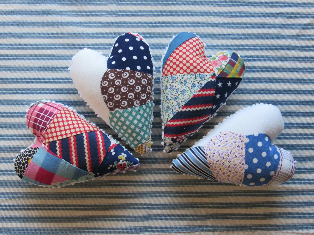 Patchwork Quilt Hearts, Set of 4, Vintage Feedsack Basket Filler ...