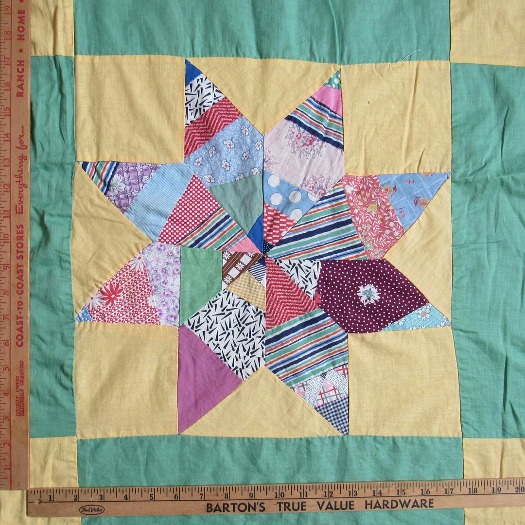 Vintage Star Quilt Block 19", Primitive Farmhouse Decor, Feedsack ...
