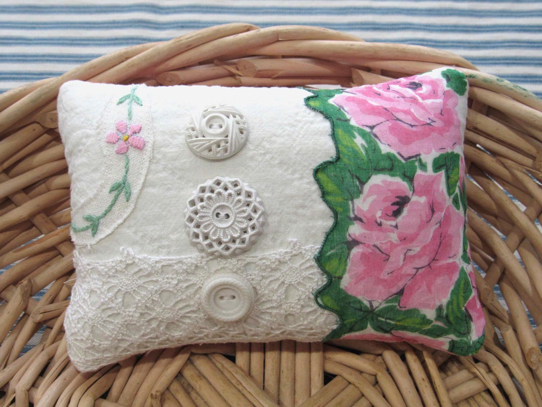 Pink Rose Pillow Tuck, Vintage Collage Pin Keep, Romantic Feminine Gift ...