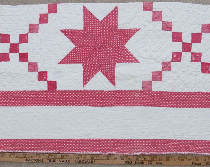 Vintage Red Star Quilt Piece, 36 X 20, Shabby Farmhouse Christmas Decor ...