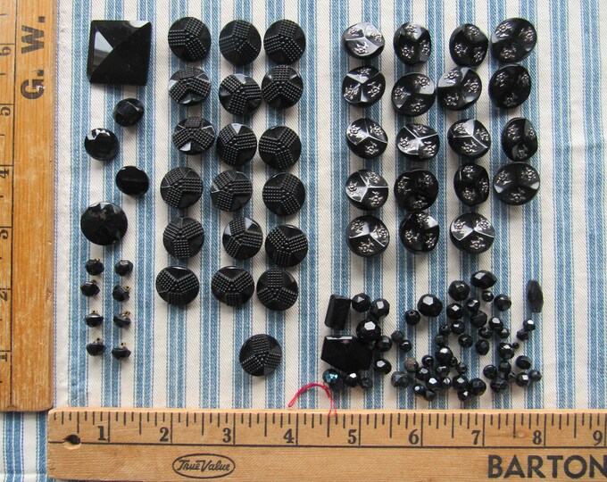 Vintage Black Glass Buttons and Beads, Elegant Designer Clothing Sewing ...