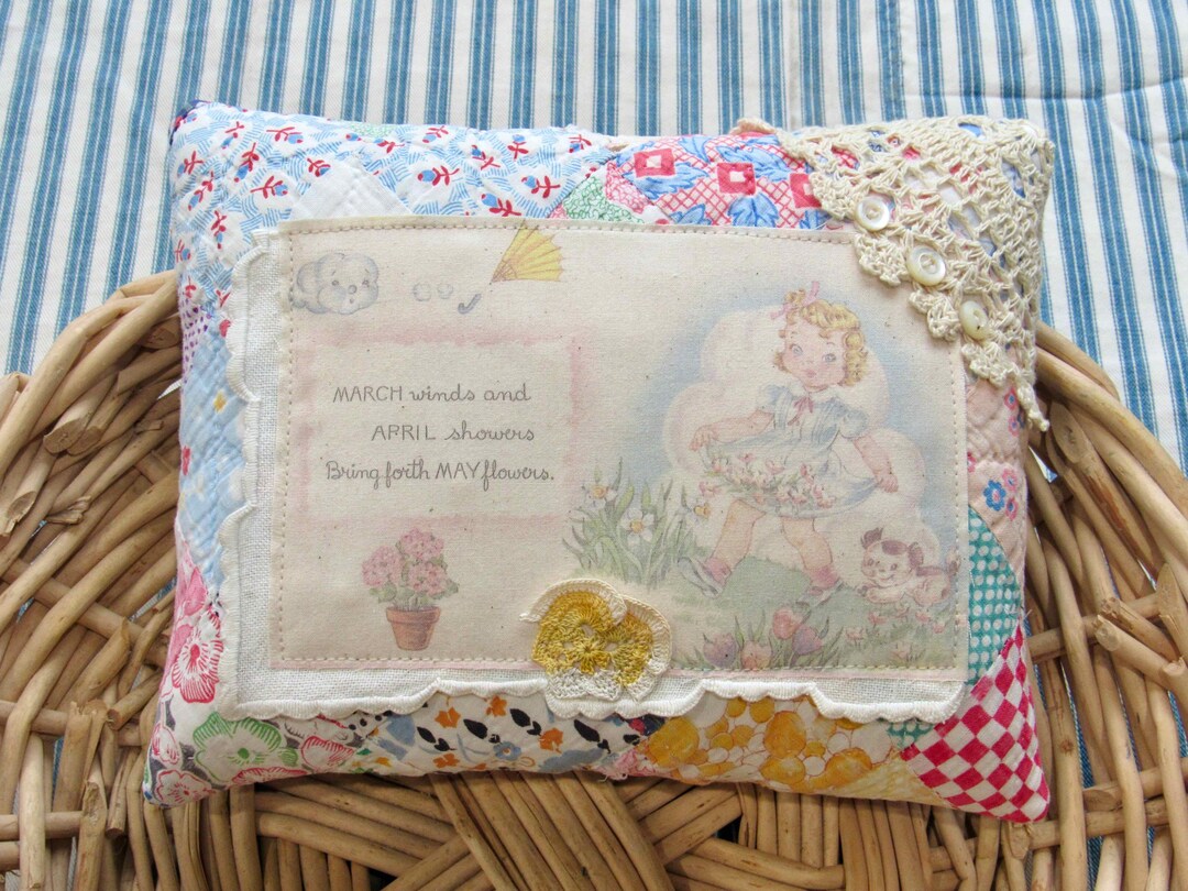 Spring Pillow Tuck, April Showers, Upcycled Farmhouse Decor, Vintage ...