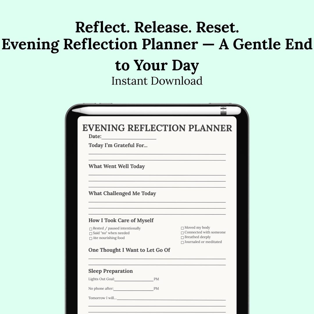Evening Reflection Planner | One-page Printable PDF | Daily Gratitude ...
