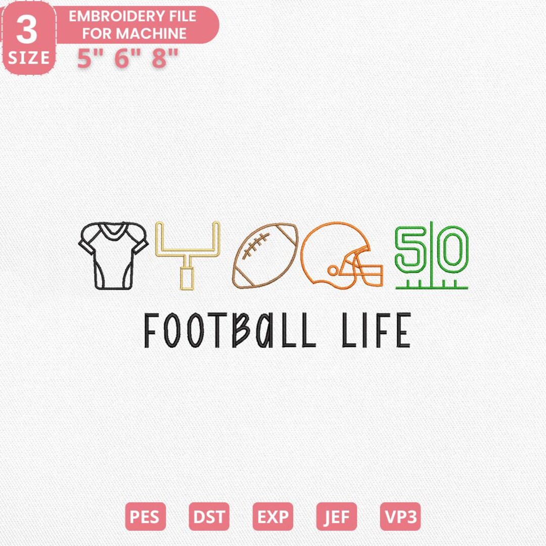 Football Life Embroidery Design, Football Field Helmet Goal Shirt ...