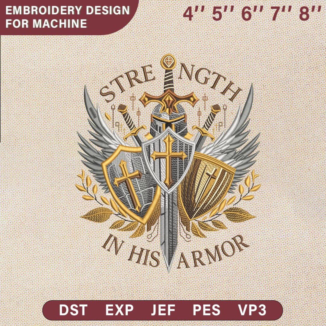 Armor of God Embroidery Design, Strength in His Armor, Christian Cross ...