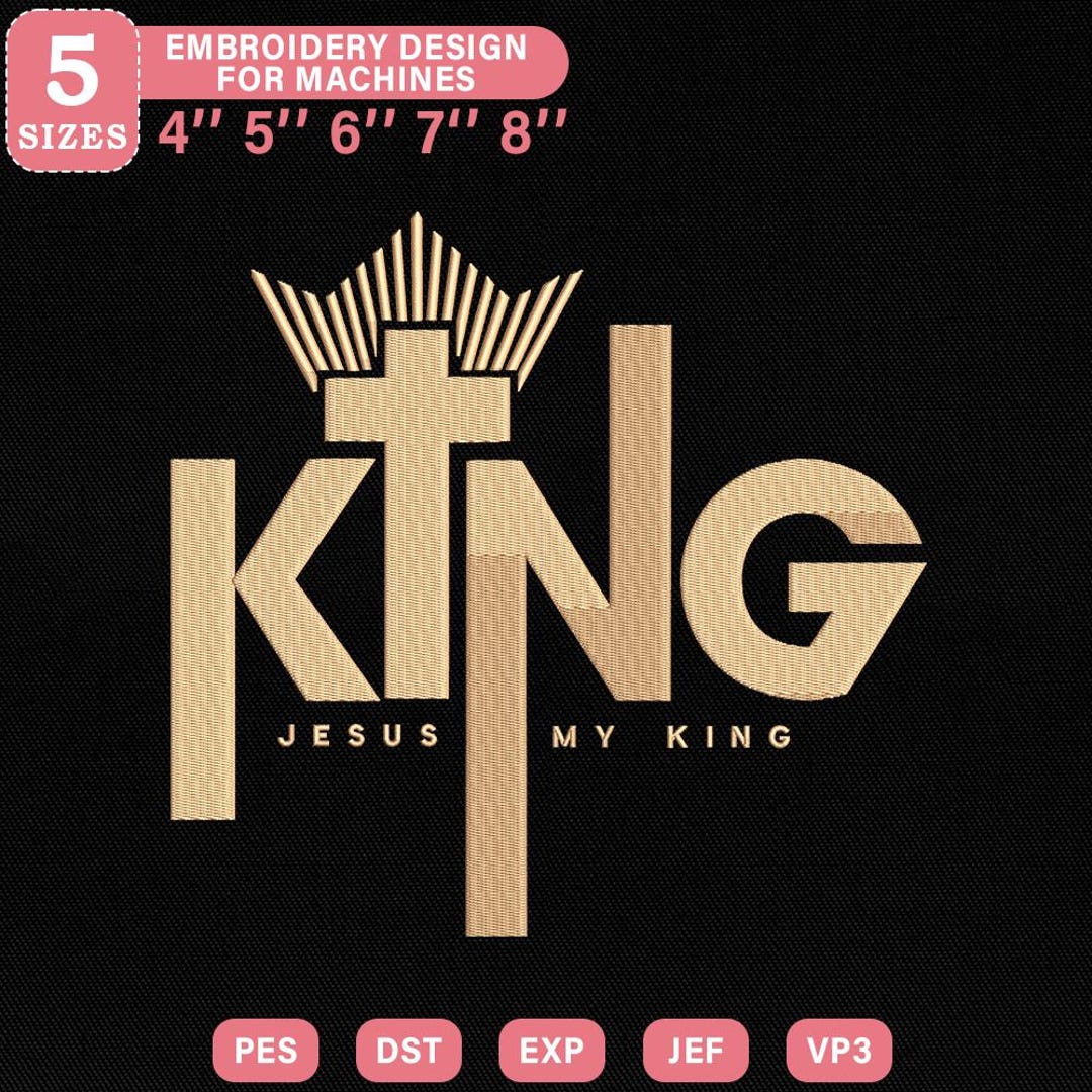 Jesus King Embroidery Design, Christian Crown and Cross Design, Faith ...