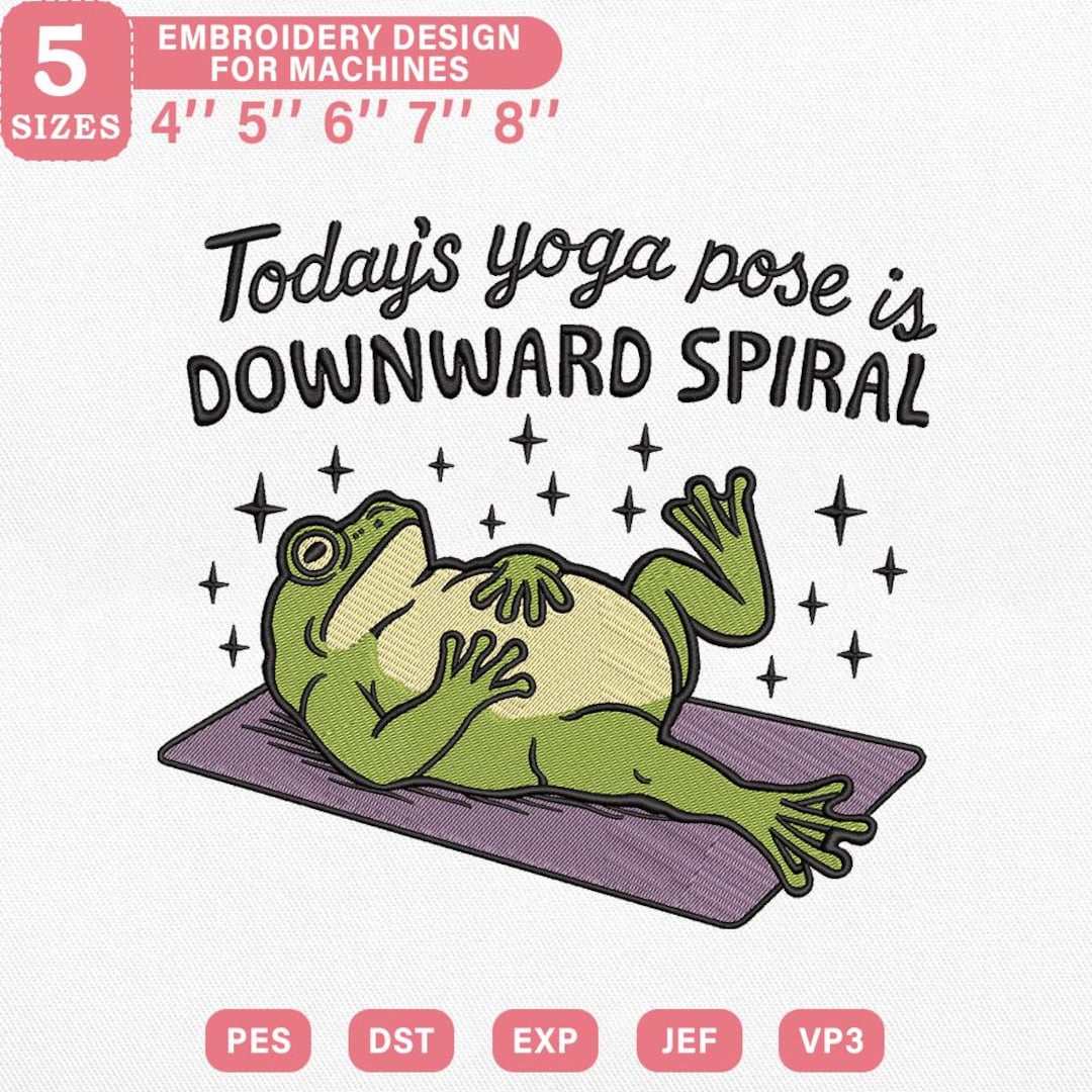 Funny Frog Yoga Embroidery Design, Relaxed Frog on Mat Machine ...