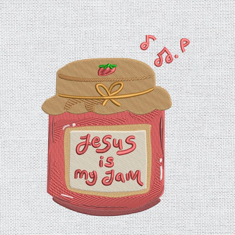 Jesus is My Jam Embroidery Design, Cute Jar With Strawberry and Music ...