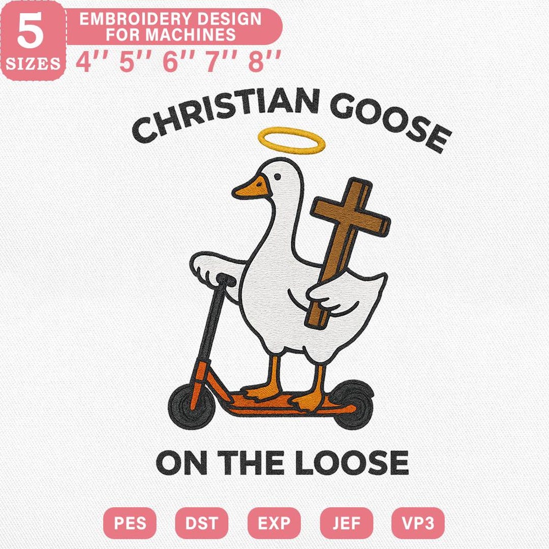 Christian Goose on the Loose Embroidery Design, Goose With Cross on ...