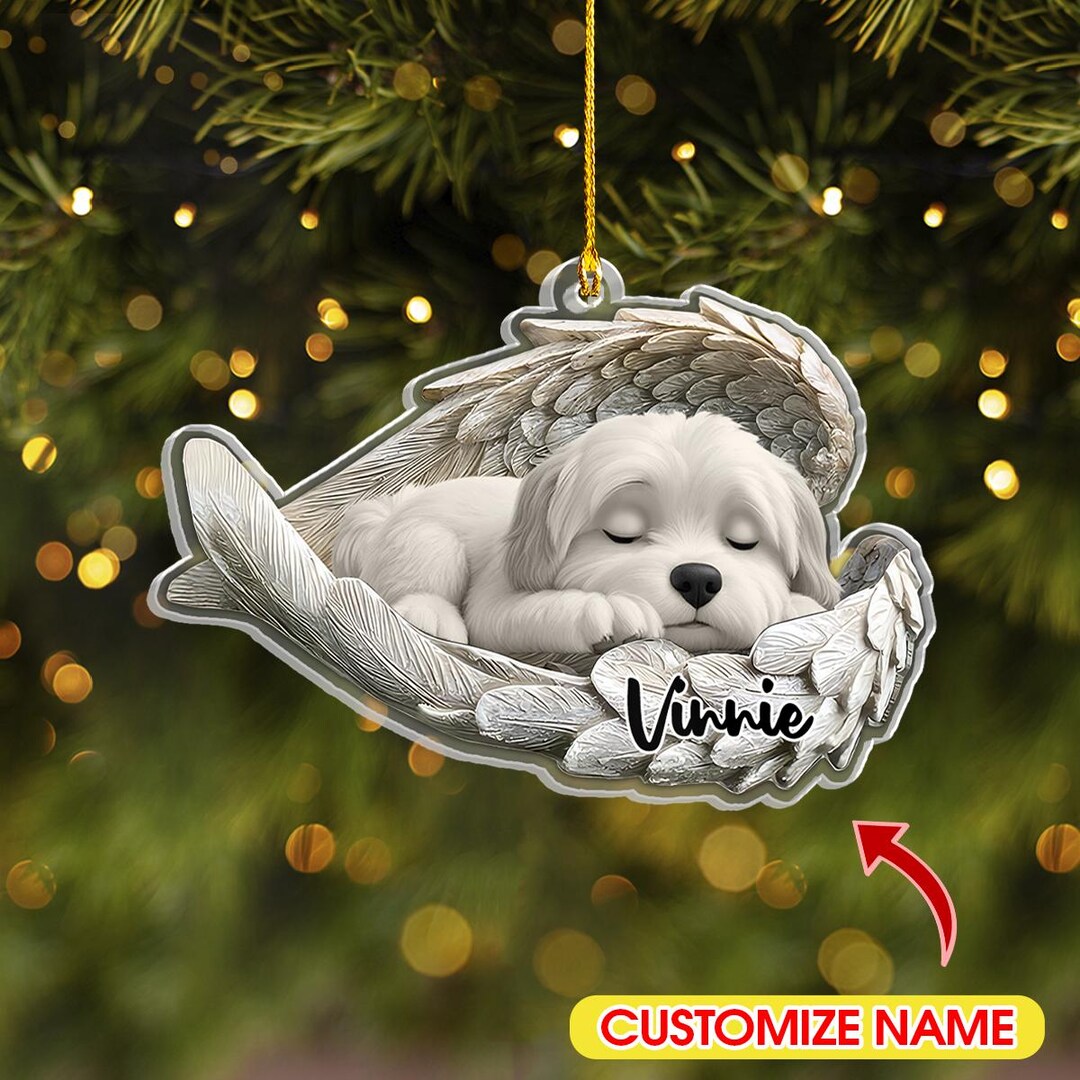 Maltese Personalized Acrylic Dog Loss Memorial Ornament, Sleeping Dog ...