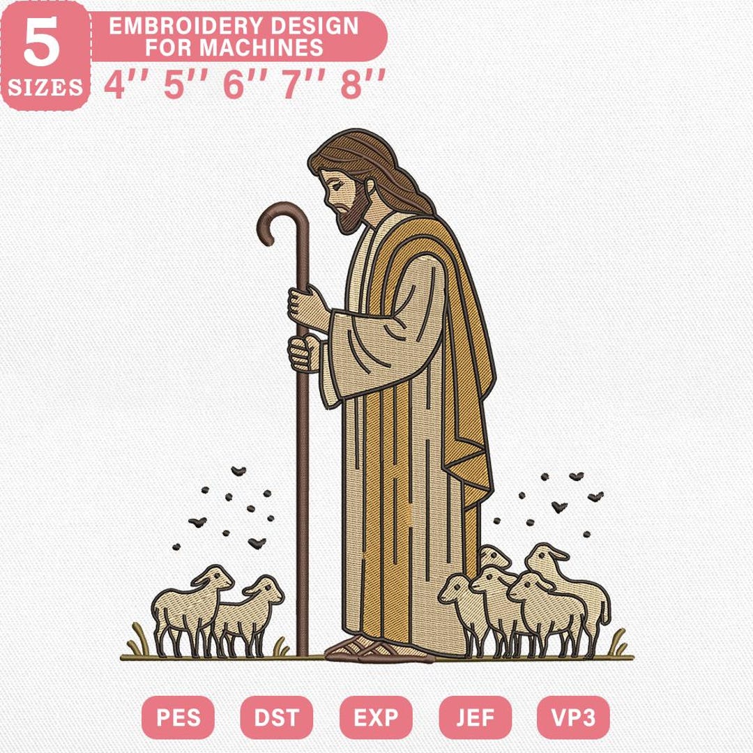God With Sheep Embroidery Design, Religious Art Machine Embroidery File ...
