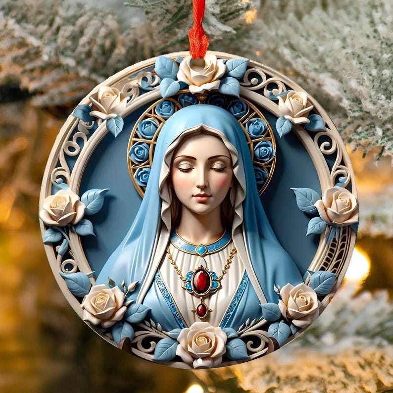 Blessed Virgin Mary Shineful 2D Acrylic Ornament, Holy Mother With Blue ...
