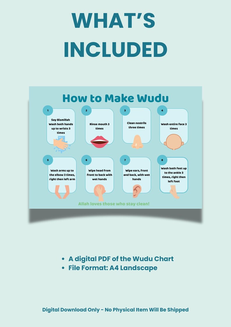 How to Make Wudhu for Kids Islamic Ablution Steps Poster Muslim ...