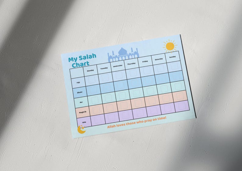 My Salah Chart for Kids Islamic Prayer Tracker Printable Muslim ...