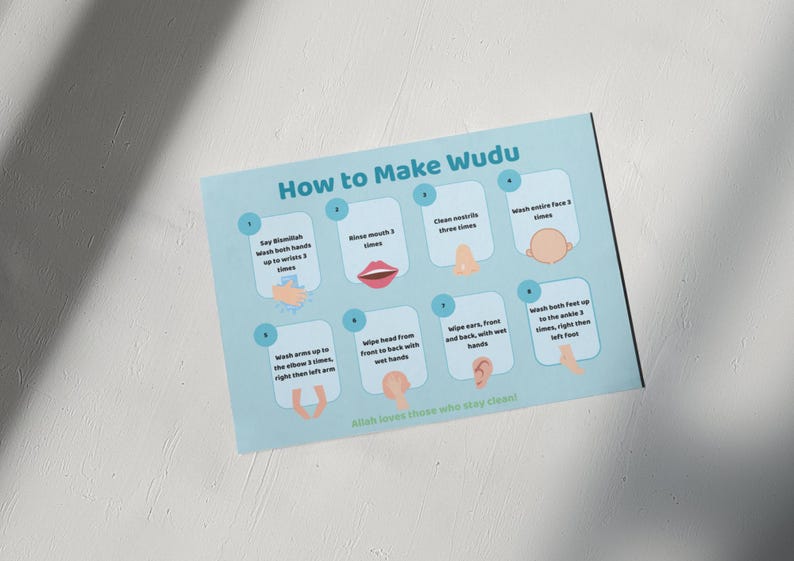 How to Make Wudhu for Kids Islamic Ablution Steps Poster Muslim ...
