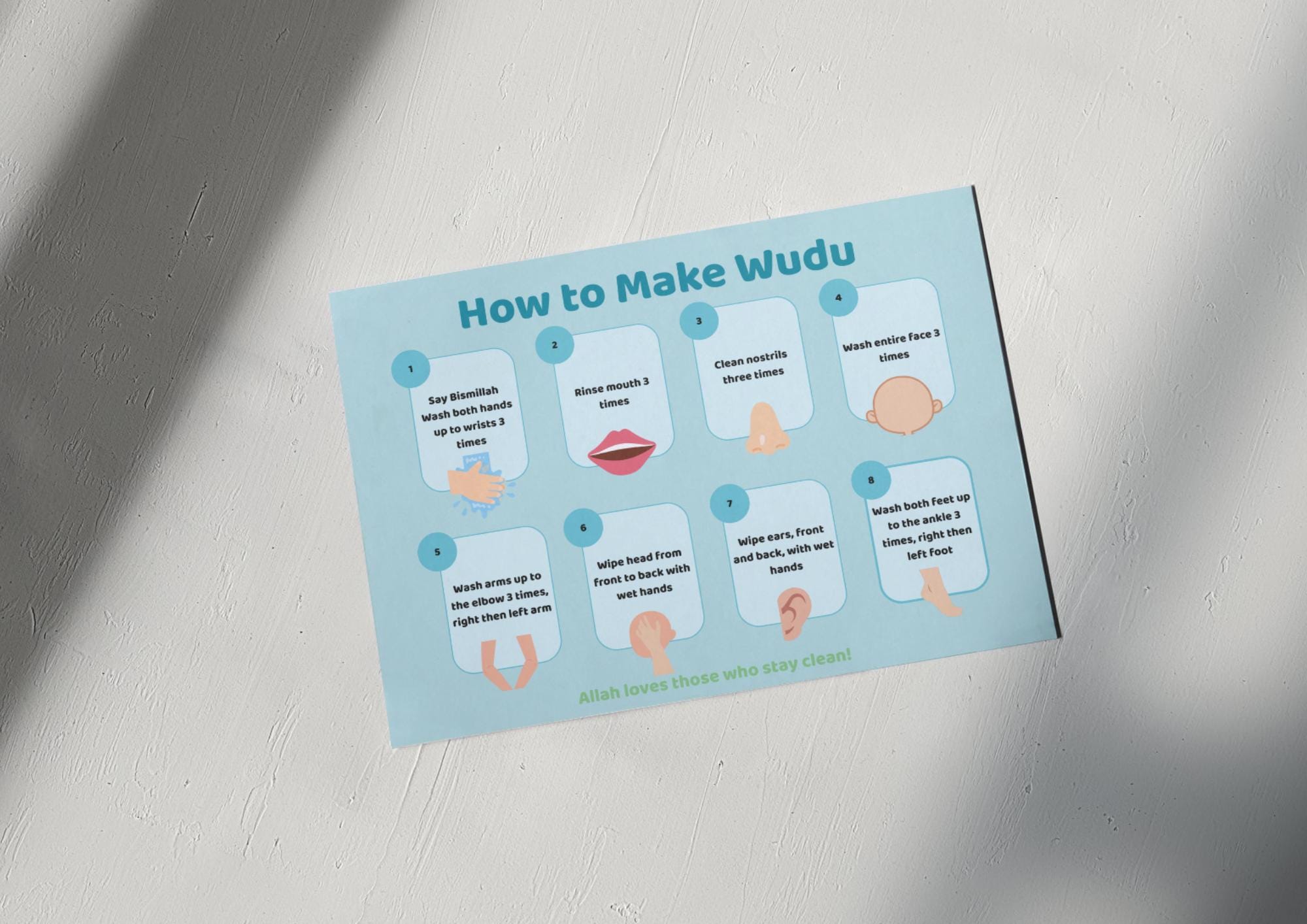 How to Make Wudhu for Kids Islamic Ablution Steps Poster Muslim ...