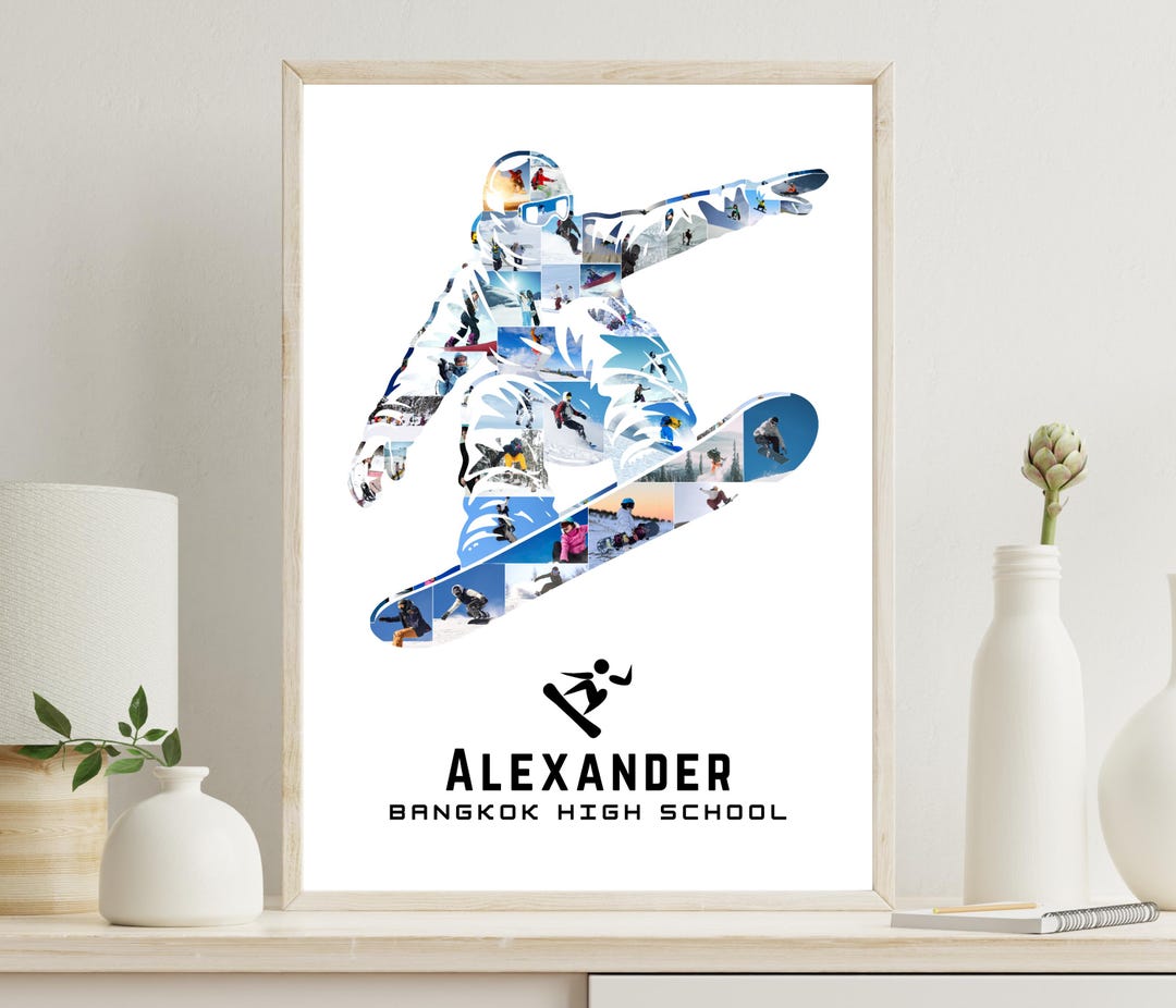 Snowboarder Photo Collage – Editable Snowboarding Silhouette Poster ...