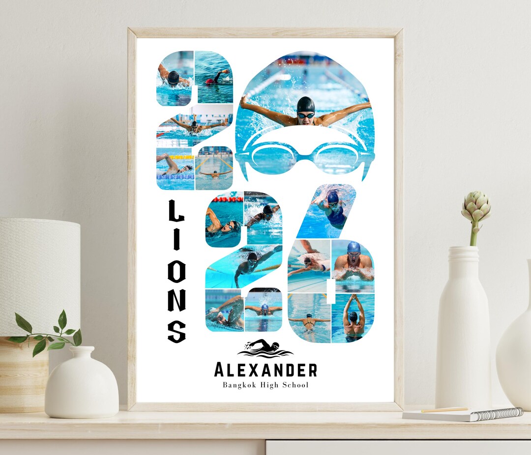 2026 Swimming Photo Collage Canva Template – Editable Swimmer Year ...