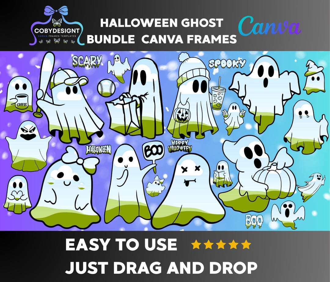 Halloween Ghost Canva Frames | Spooky Clipart Templates | Editable ...