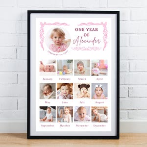 Editable First Year Photo Collage – Baby 12 Month Milestone Poster ...