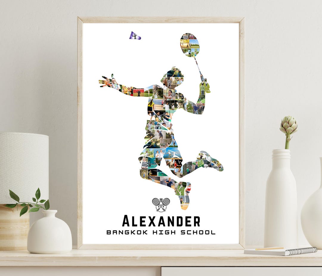 Badminton Photo Collage – Editable Badminton Player Silhouette Poster ...