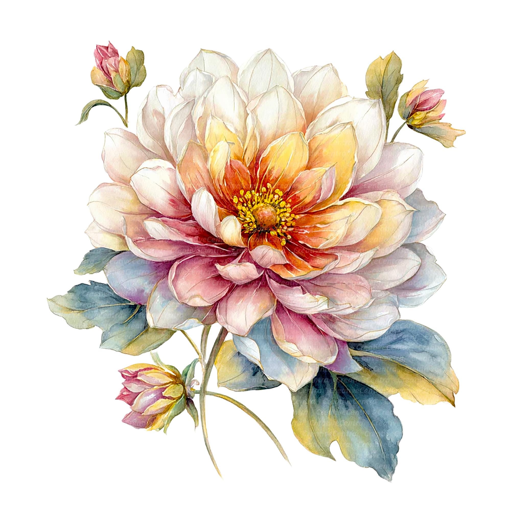Watercolor Floral Clipart Set: Abstract Boho Flowers (digital Download ...