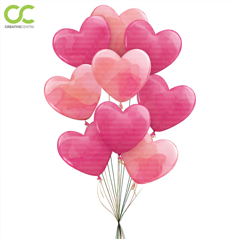 13 Valentine Heart Balloon Clipart, Romantic Pink Love Balloon ...