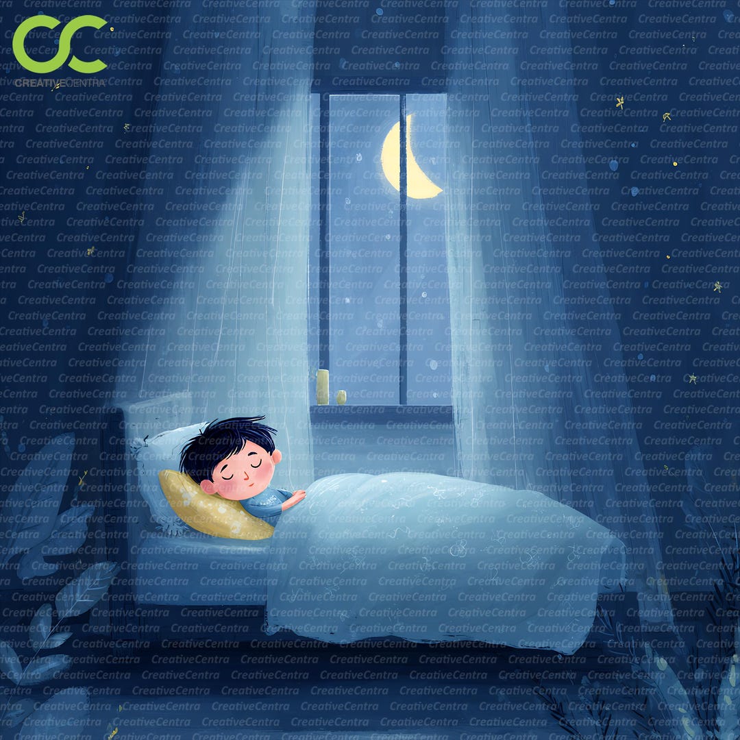 12 Child Sleeping Clipart, Calm Moonlight Night Kids Sleep Art ...